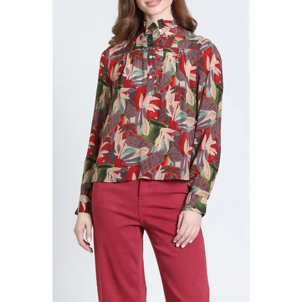 APNY Ruffle Half Placket Top