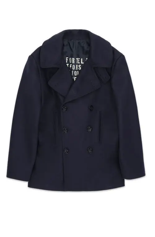 FORTELA Peacot Double Breasted Wool Blend Coat - Blue