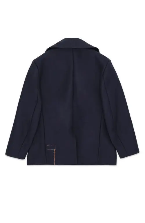 FORTELA Peacot Double Breasted Wool Blend Coat - Blue