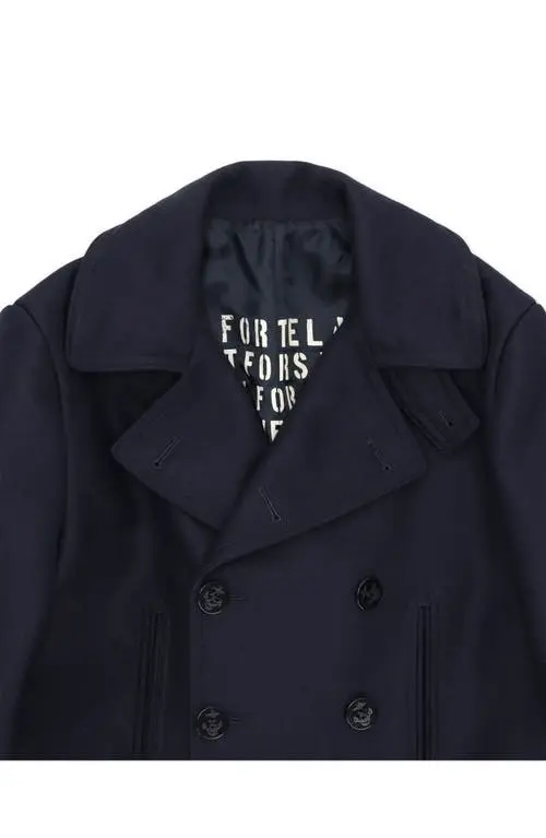FORTELA Peacot Double Breasted Wool Blend Coat - Blue