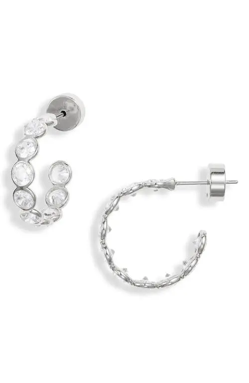 Nordstrom Scalloped Cubic Zirconia Hoop Earrings - Clear- Silver