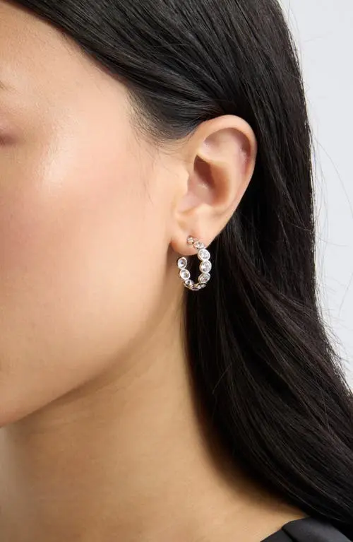 Nordstrom Scalloped Cubic Zirconia Hoop Earrings - Clear- Silver