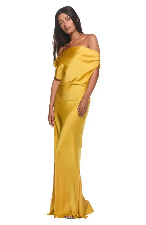 I.AM.GIA Kahlo Off The Shoulder Satin Maxi Dress