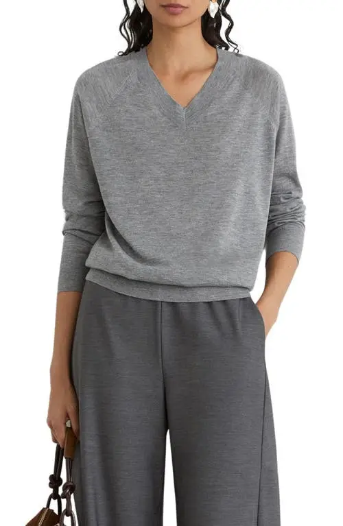 REISS Paris V-neck Merino Wool Sweater - Grey