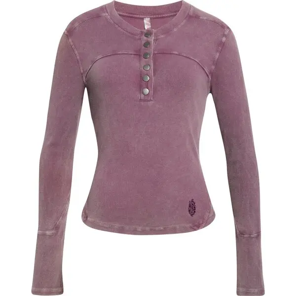 Free People Cool Down Stretch Cotton Crewneck Top - Blackberry