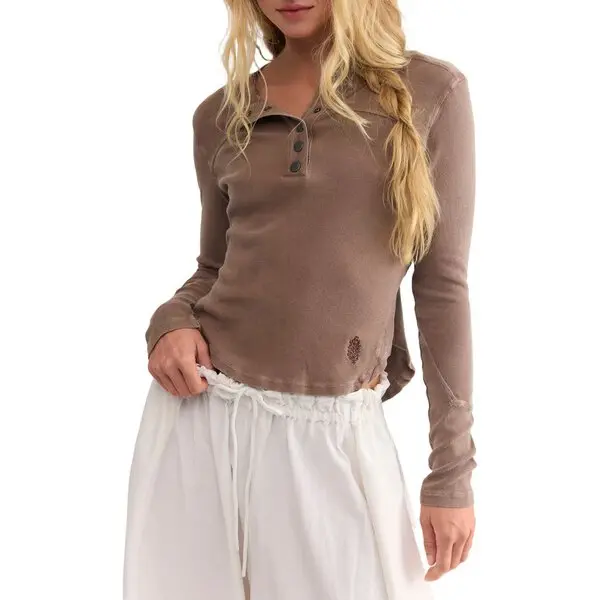 Free People Cool Down Stretch Cotton Crewneck Top - Sandstorm
