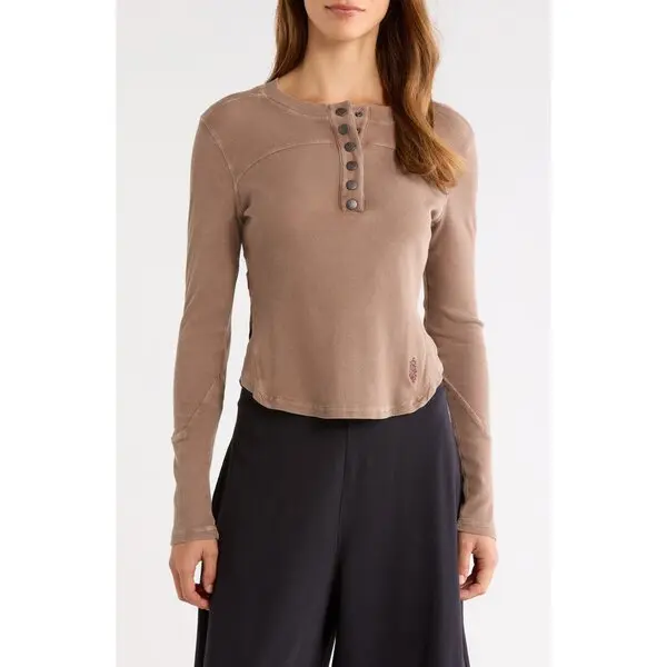 Free People Cool Down Stretch Cotton Crewneck Top - Sandstorm