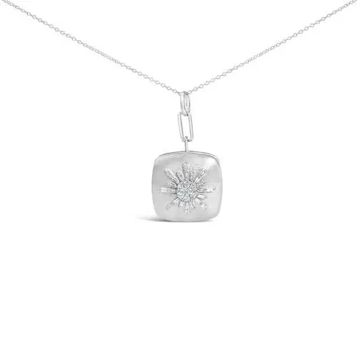 HAUS OF BRILLIANCE Sterling 1/2 Cttw Diamond Sunburst Medallion Pendant Necklace - Silver
