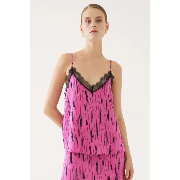 EXQUISE Printed Spaghetti Strap Blouse