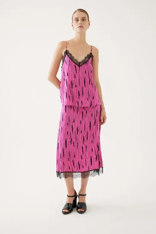 EXQUISE Printed Spaghetti Strap Blouse