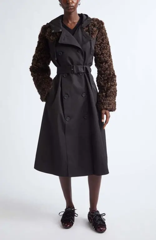 Simone Rocha Faux Fur Detail Trench Coat - Black/brown