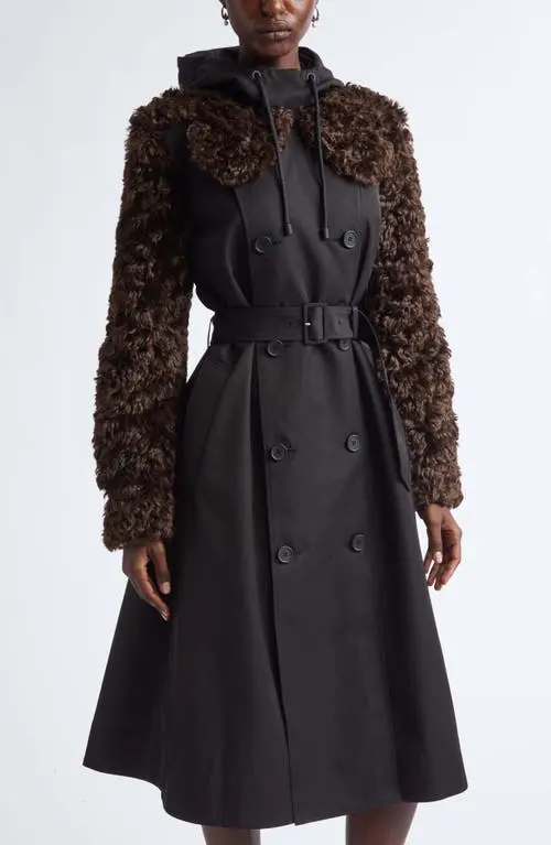 Simone Rocha Faux Fur Detail Trench Coat