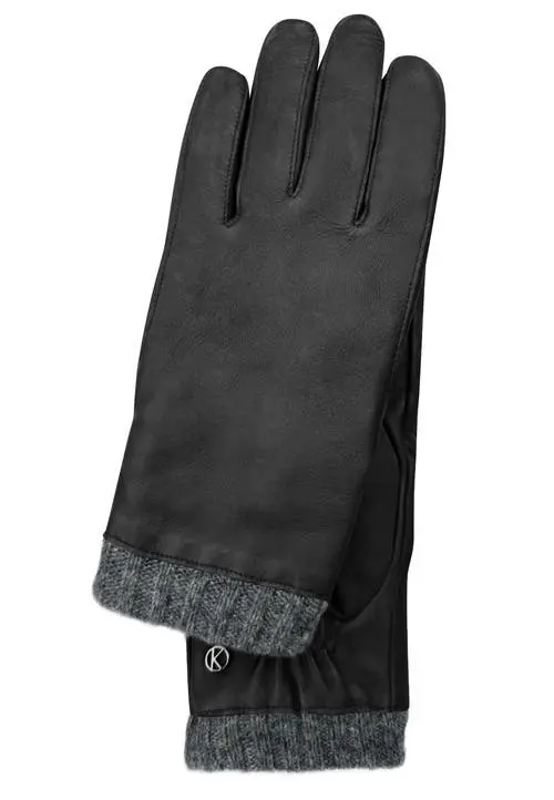 KESSLER Leather Gloves With Knitted Cuff And Touch Function - Black