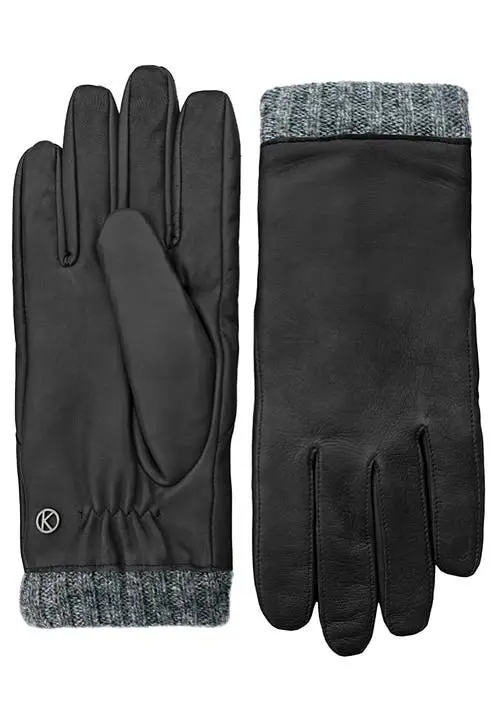 KESSLER Leather Gloves With Knitted Cuff And Touch Function - Black