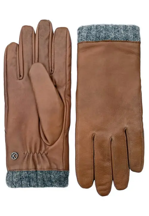 KESSLER Leather Gloves With Knitted Cuff And Touch Function