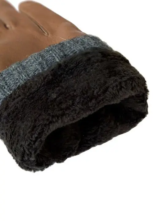 KESSLER Leather Gloves With Knitted Cuff And Touch Function