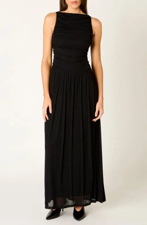 NIA Clea Ruched Fit & Flare Drop Waist Dress - Black