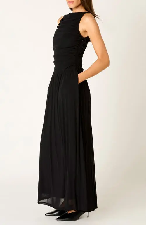 NIA Clea Ruched Fit & Flare Drop Waist Dress - Black