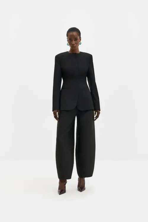 MALINA Carol Collarless Wool Silk Blazer