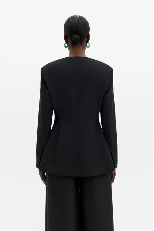MALINA Carol Collarless Wool Silk Blazer