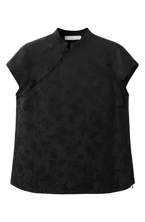 Mango Tamary Jacquard Band Collar Top - Charcoal