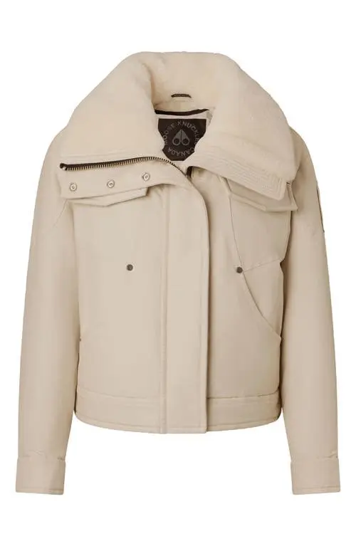 Moose Knuckles Aurora Down & Feather Fill Trucker Jacket With Genuine Shearling Collar