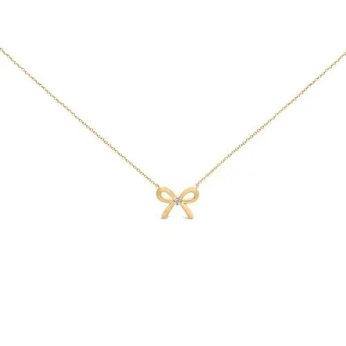 HAUS OF BRILLIANCE Gold Vermeil Diamond Accent Bow Tie Pendant Necklace - Silver
