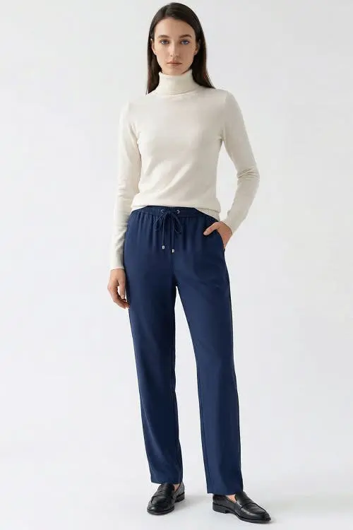 EXQUISE Elastic Waist Drawstring Regular Pants