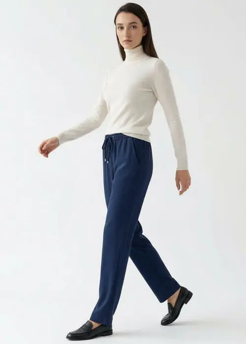 EXQUISE Elastic Waist Drawstring Regular Pants