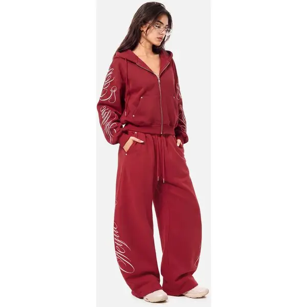 AELFRIC EDEN Boxy Embroidery Hoodie Sets - Red