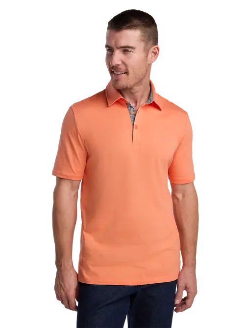 PAUL FREDRICK Mercerized Cotton Three Button Polo - Melon