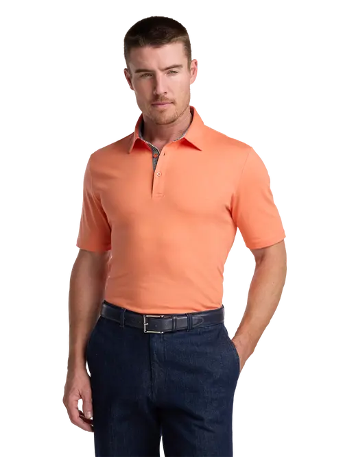 PAUL FREDRICK Mercerized Cotton Three Button Polo - Melon