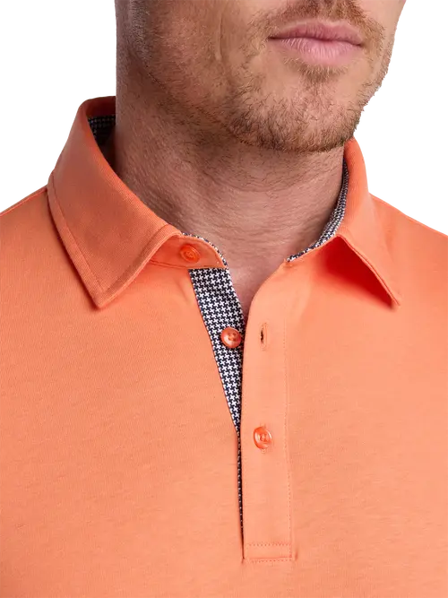 PAUL FREDRICK Mercerized Cotton Three Button Polo - Melon