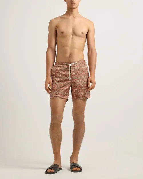 Orlebar Brown Bulldog Drawcord Mid Length Paisley Carnival Swim Shorts - Vermillion
