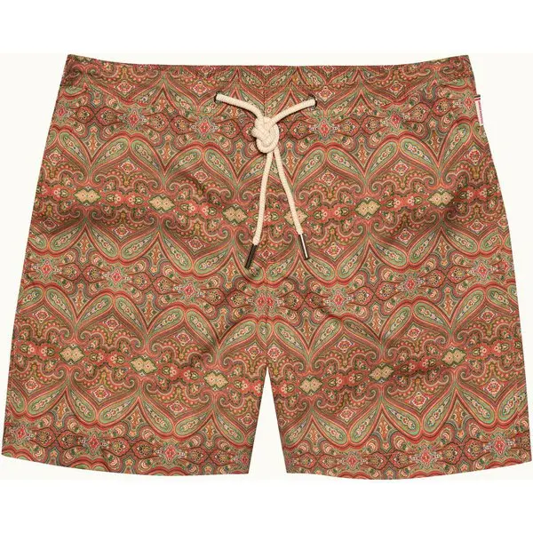 Orlebar Brown Bulldog Drawcord Mid Length Paisley Carnival Swim Shorts - Vermillion