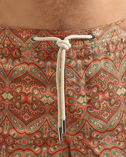 Orlebar Brown Bulldog Drawcord Mid Length Paisley Carnival Swim Shorts - Vermillion