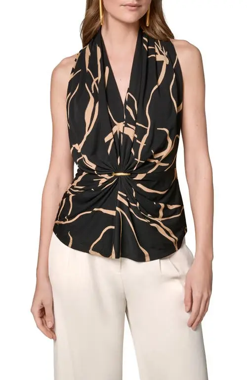 Donna Karan New York Ruched Hardware Top - Blk/fawn