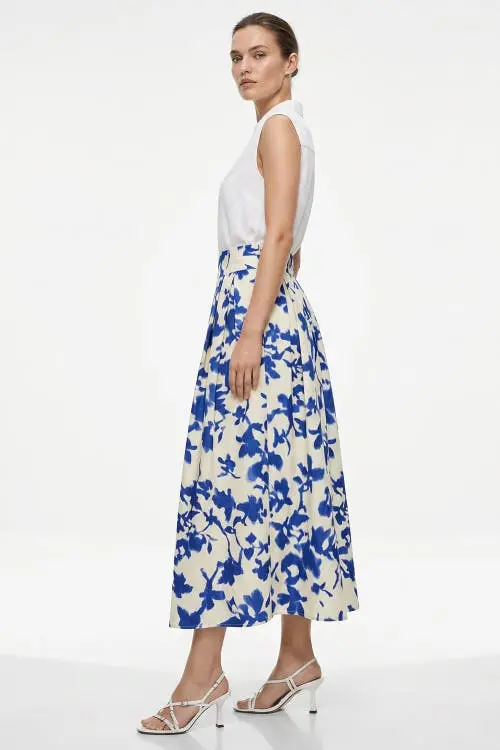 EXQUISE Elastic Waist Pleated Regular Midi Skirt