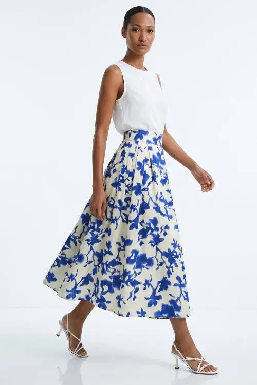 EXQUISE Elastic Waist Pleated Regular Midi Skirt