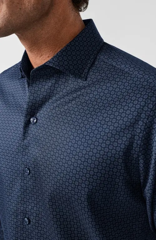 David Donahue Regular Fit Geometric Pima Cotton Shirt - Navy