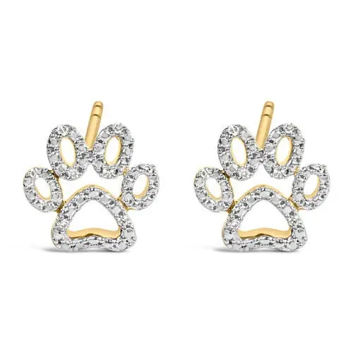 HAUS OF BRILLIANCE Gold Vermeil Diamond Accent Pet Paw Earring - Silver