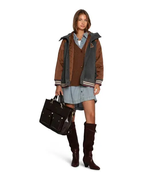 BELLE & BLOOM Remix Bomber Varisty Jacket - Grey