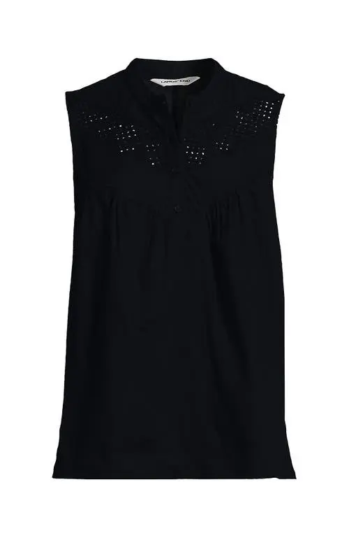 LANDS' END Sleeveless Eyelet Pullover Top - Black