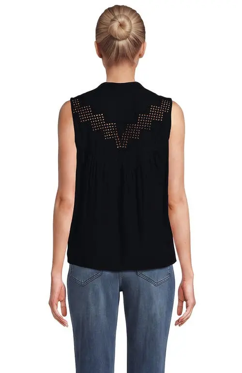 LANDS' END Sleeveless Eyelet Pullover Top - Black
