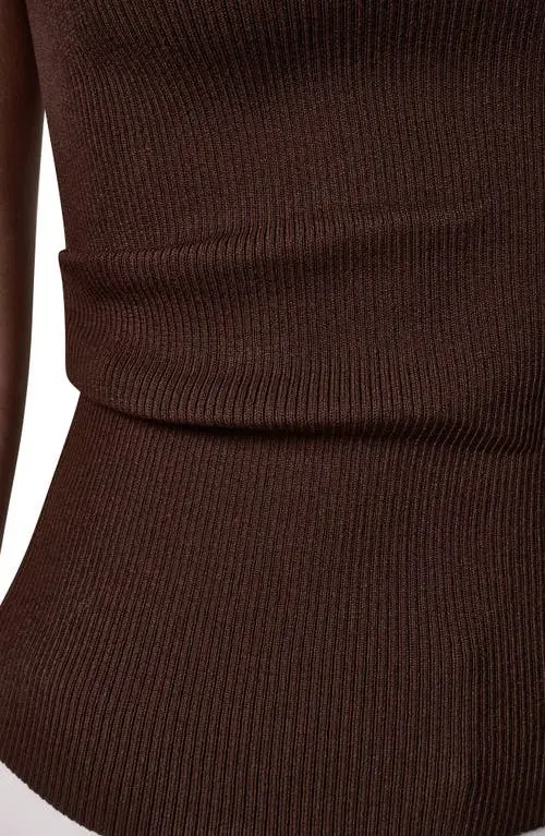 Donna Karan New York Aymmetric Cap Sleeve Rib Sweater - Canyon