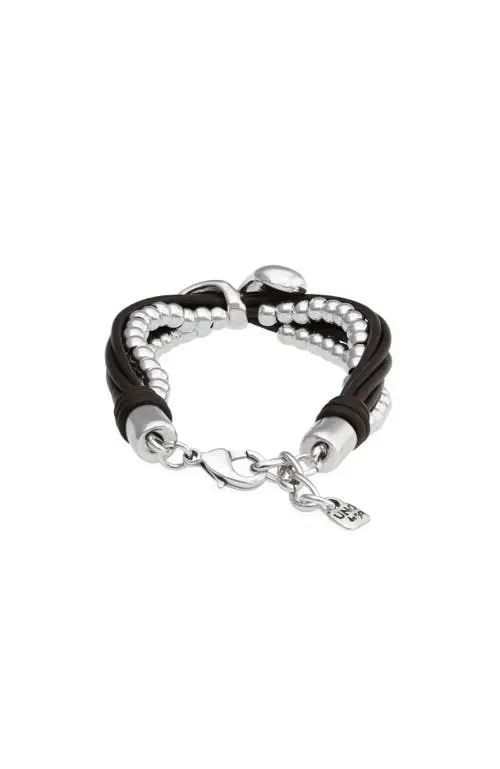 UNODE50 Leather Bracelet With Dual -tone Drops