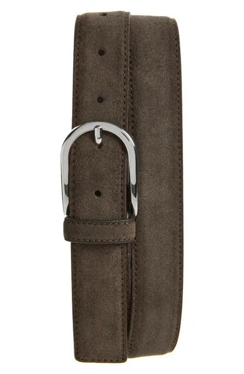 OPEN EDIT Sean Suede Round Buckle Belt - Dark Brown