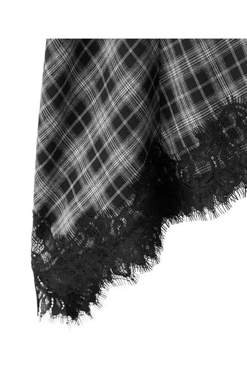 Mango Lace Trim Plaid Midi Skirt