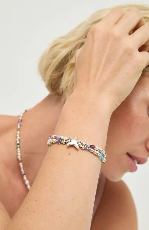 UNODE50 Tone Double Bracelet With Multicolor Faceted Crystals And Star