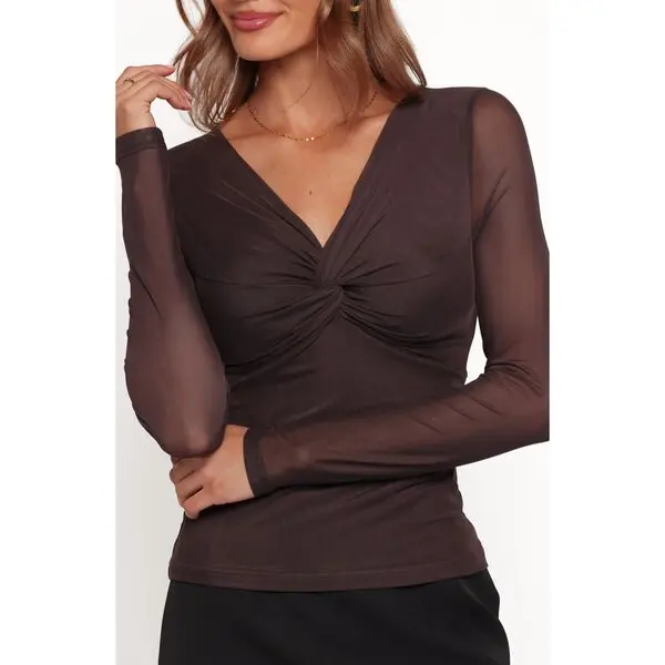 PETAL & PUP Ellera Twist V-neck Mesh Top